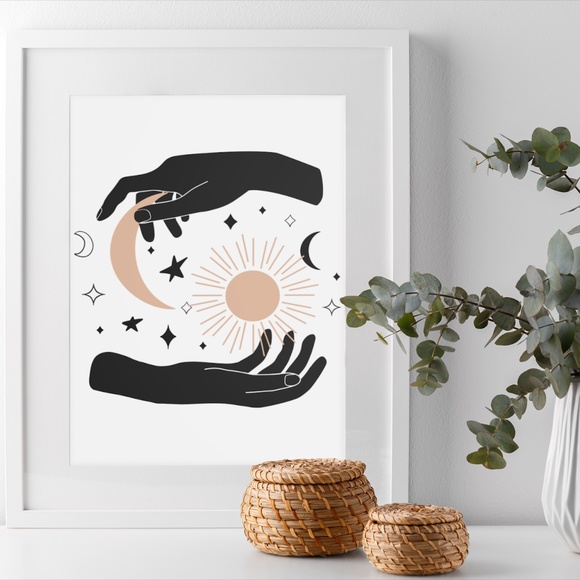 Art | Wall Art Bohemian Celestial Hands Print Poster Illustration Unframed | Poshmark